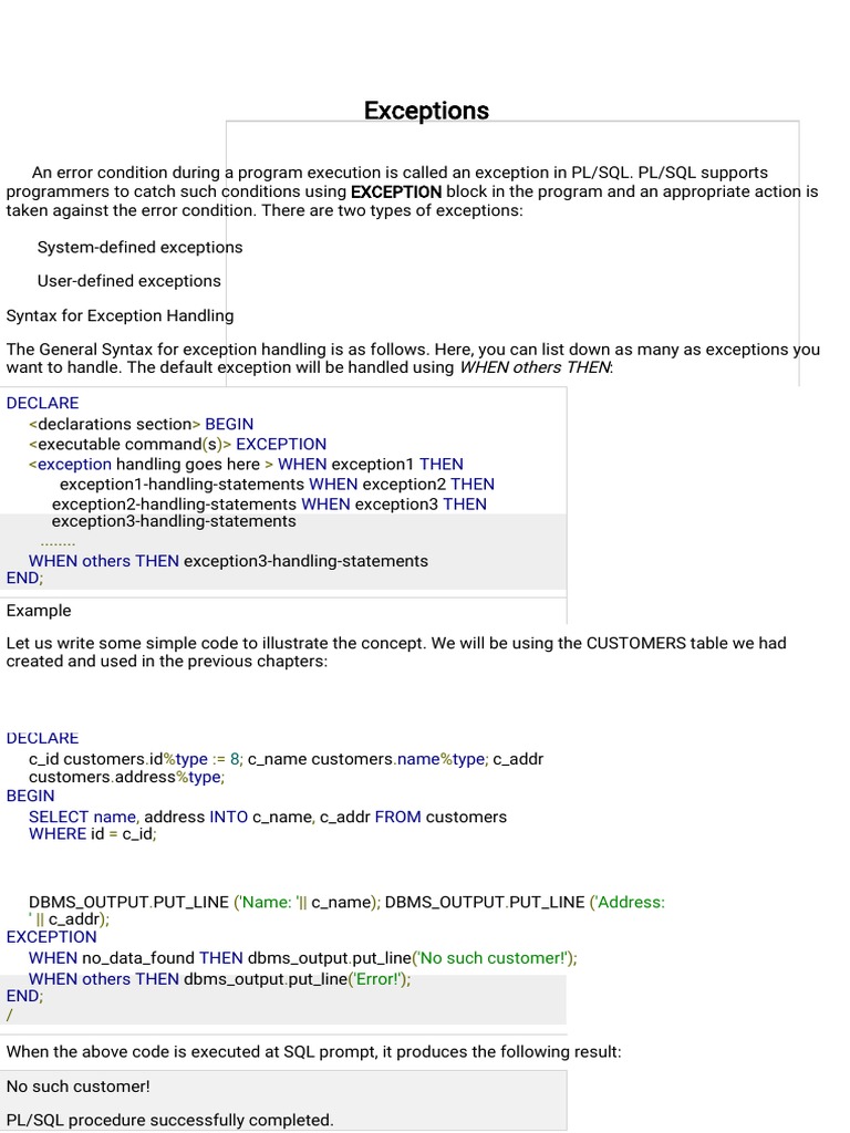 Exceptions | PDF | Sql | Databases