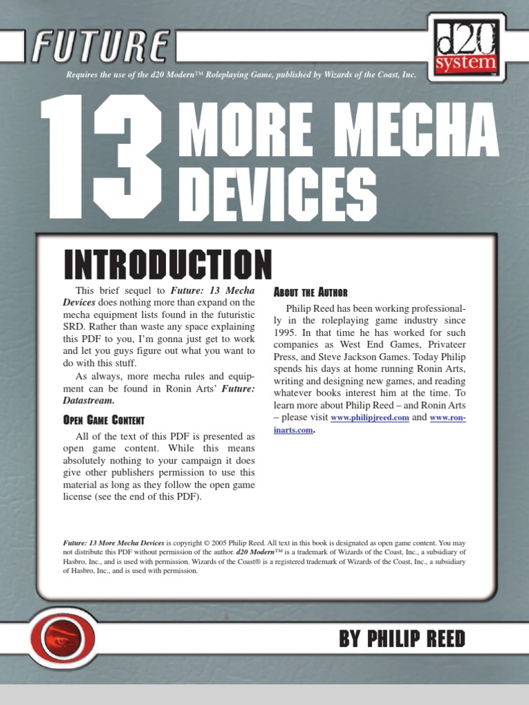 Future 13 More Mecha Devices | PDF | D20 System | Copyright