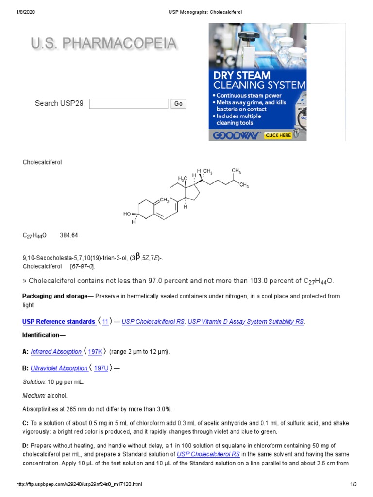 Cholecalciferol USP Monograph | PDF | Chromatography | Analytical Chemistry