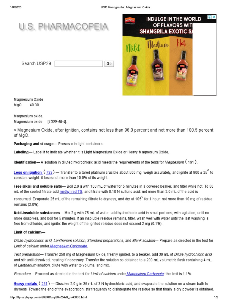 USP Monographs - Magnesium Oxide | PDF | Magnesium | Sulfuric Acid