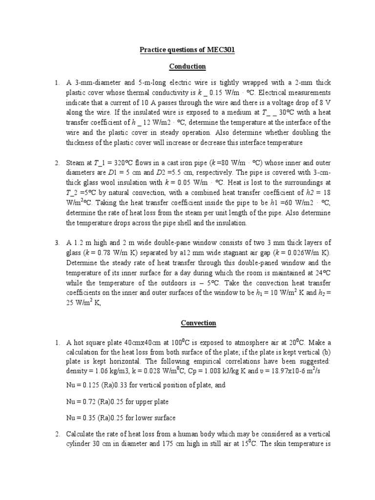 HT Practice Questions | PDF | Heat Transfer | Heat Exchanger