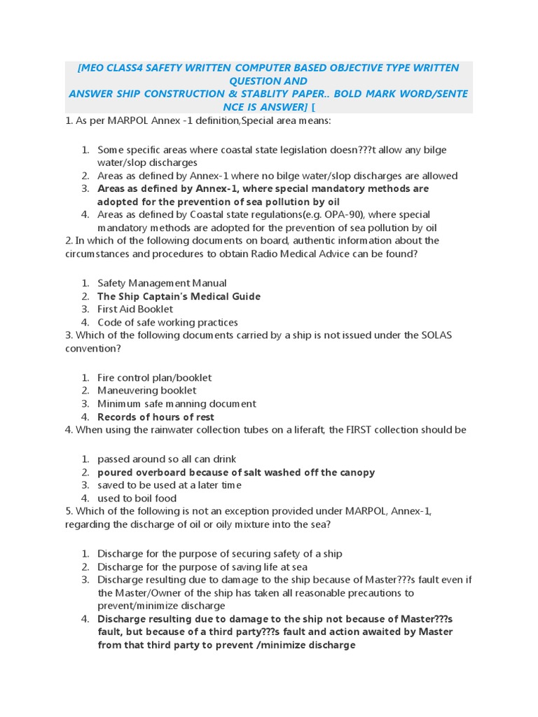 MEO Class 4 Safety Questions Special | PDF | Oil Tanker | Fires