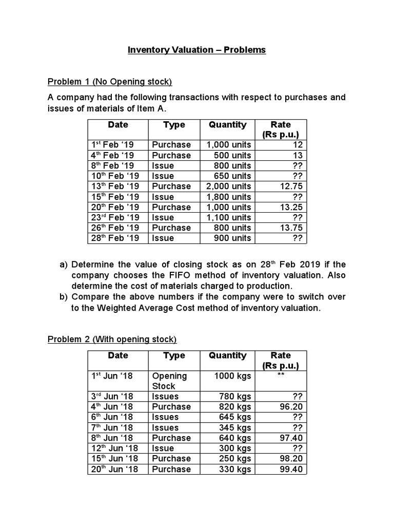 Inventory Valuation Problems and Solutions | PDF | Inventory ...