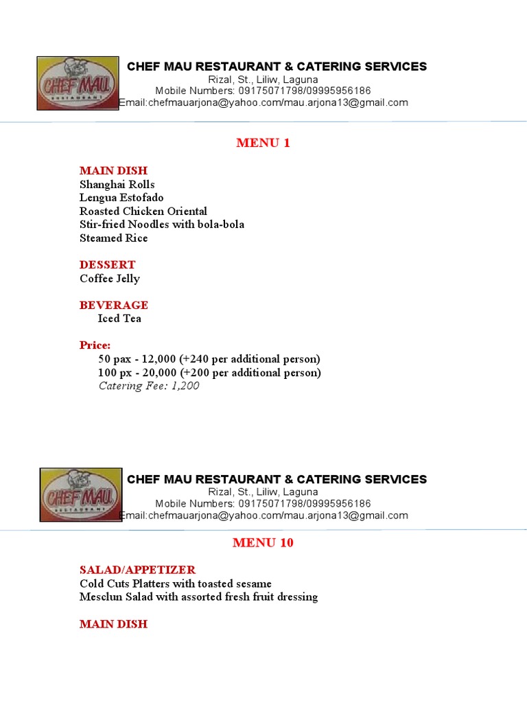 Chef Mau Restaurant | PDF | Hors D'oeuvre | Salad
