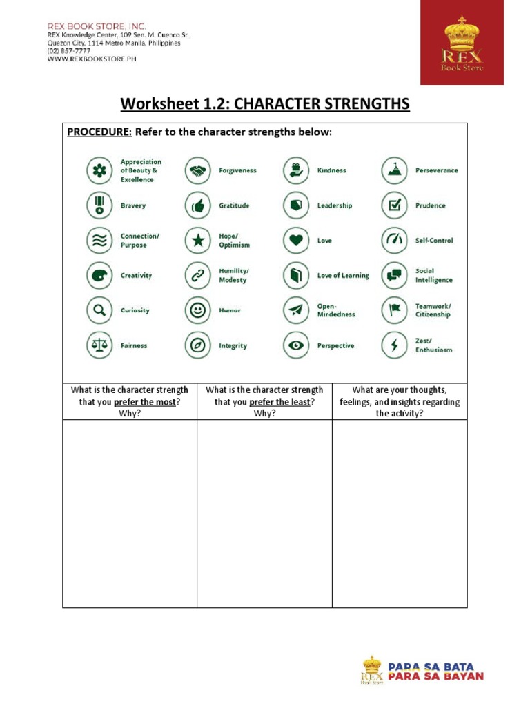 Character Strengths Reflection Worksheet | PDF