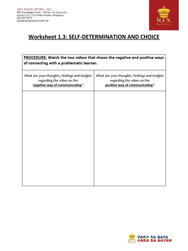 Worksheet 1.3 Self-Determination and Choice