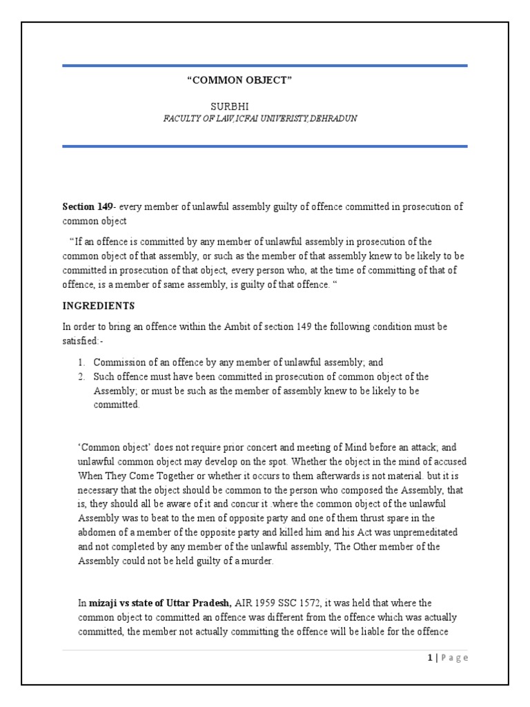 Common Object Liability Under Section 149 IPC | PDF | Crime & Violence | Crime Thriller