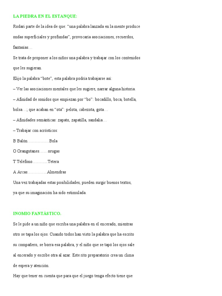 Actividades Lecto Escritura LA PIEDRA EN EL ESTANQUE | PDF