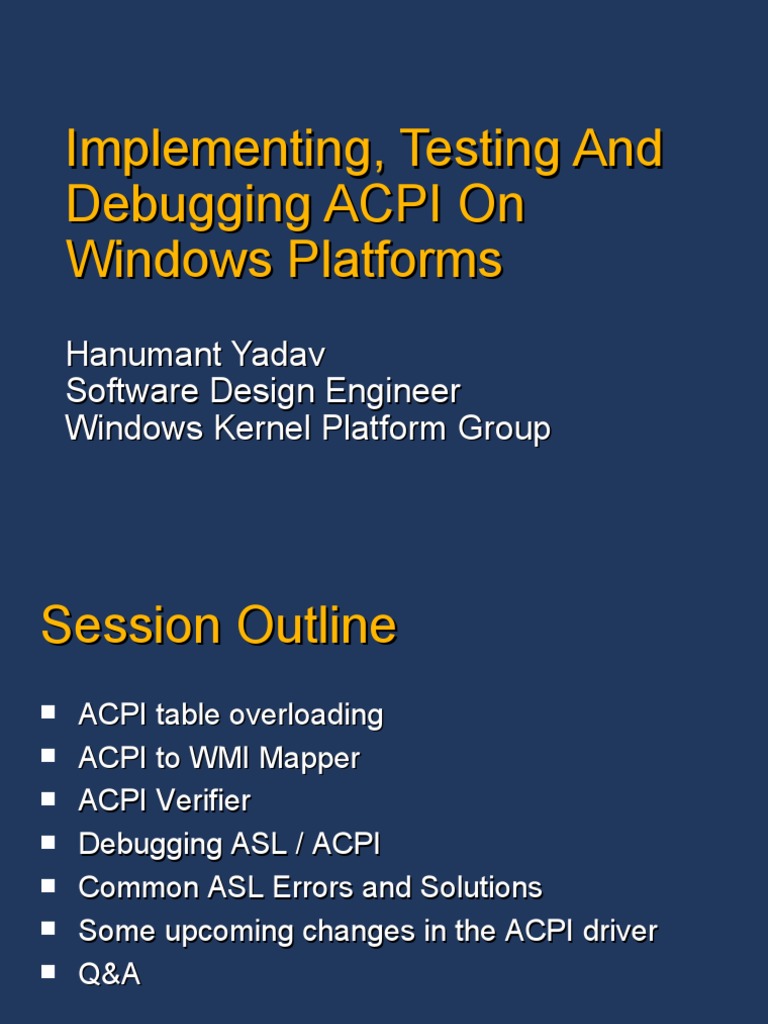 Debugging ACPI On Windows Platforms | PDF | Bios | Operating System Technology