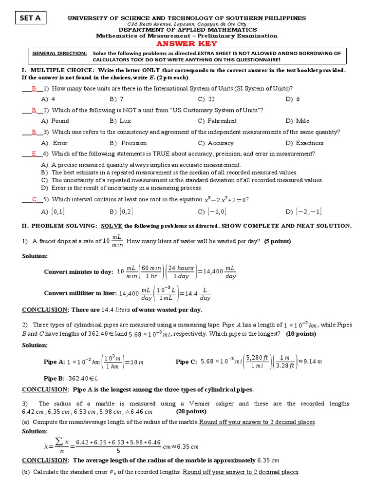 PRELIM EXAM SET A (MOM) Answer Key | PDF | Accuracy And Precision ...