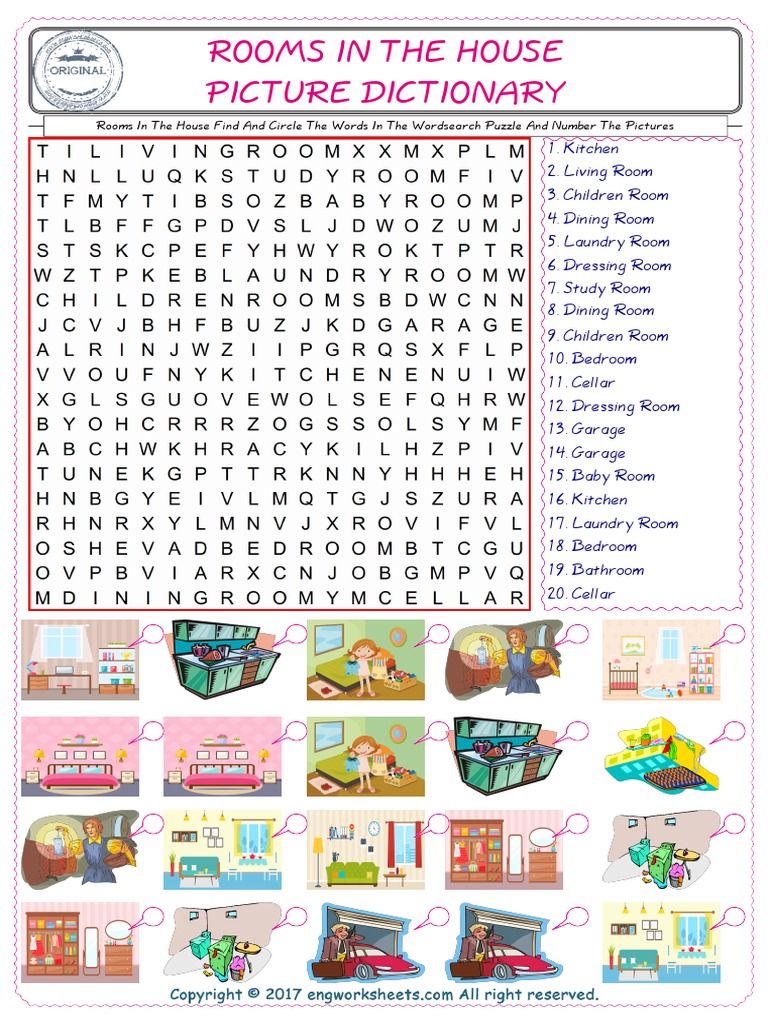 Rooms in The House Find and Circle The Words in The Wordsearch Puzzle ...