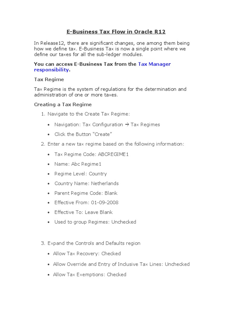E Business Tax Flow in Oracle R12 | PDF | Button (Computing) | Taxes