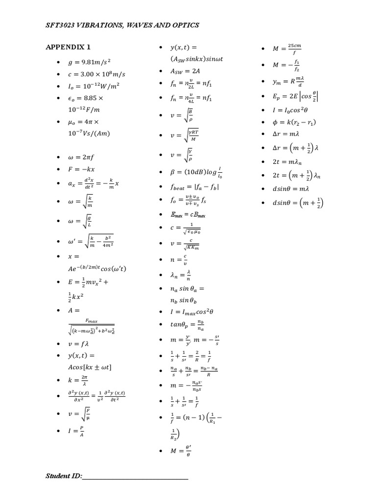 Physics Formulas for Students | PDF | Nature