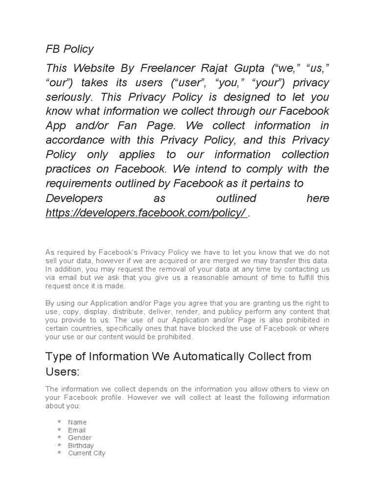 FB Policy | PDF | Internet Privacy | Facebook