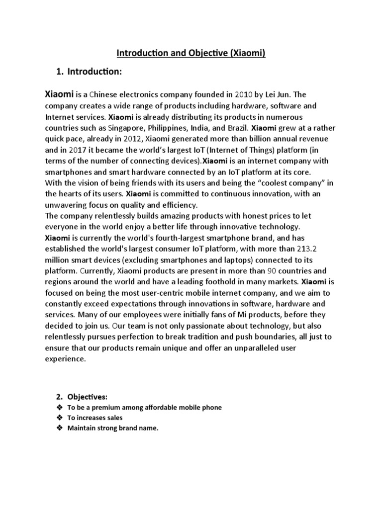 Introduction and Objective | PDF | Xiaomi | Mergers And Acquisitions
