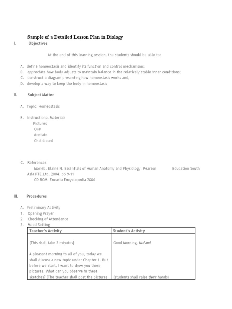 Homeostasis Lesson Plan for Biology | PDF | Stimulus (Physiology ...