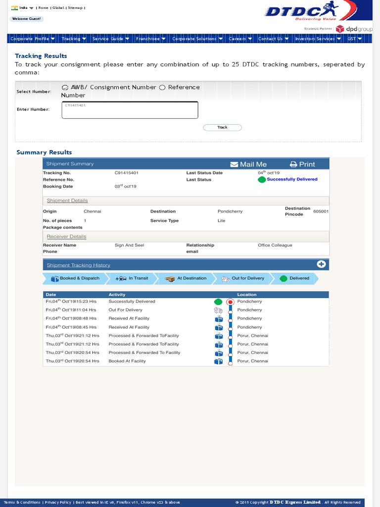 To Track Your Consignment Please Enter Any Combination of Up To 25 DTDC ...