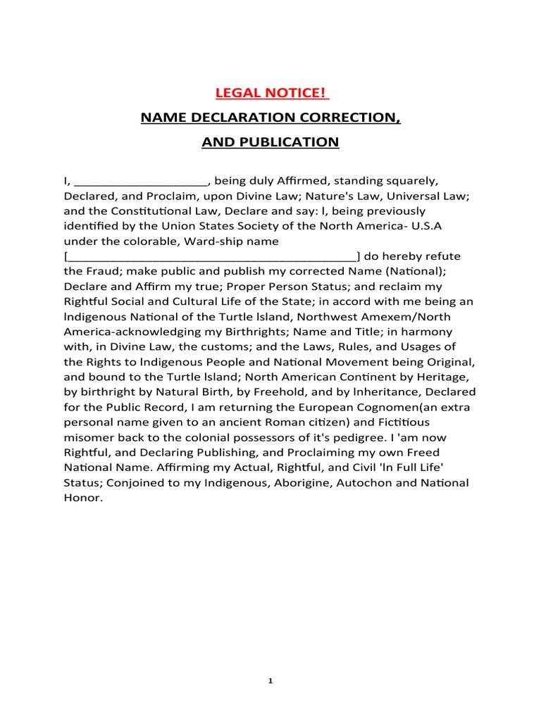 Name Declaration Correction, and Publication: Legal Notice! | PDF ...