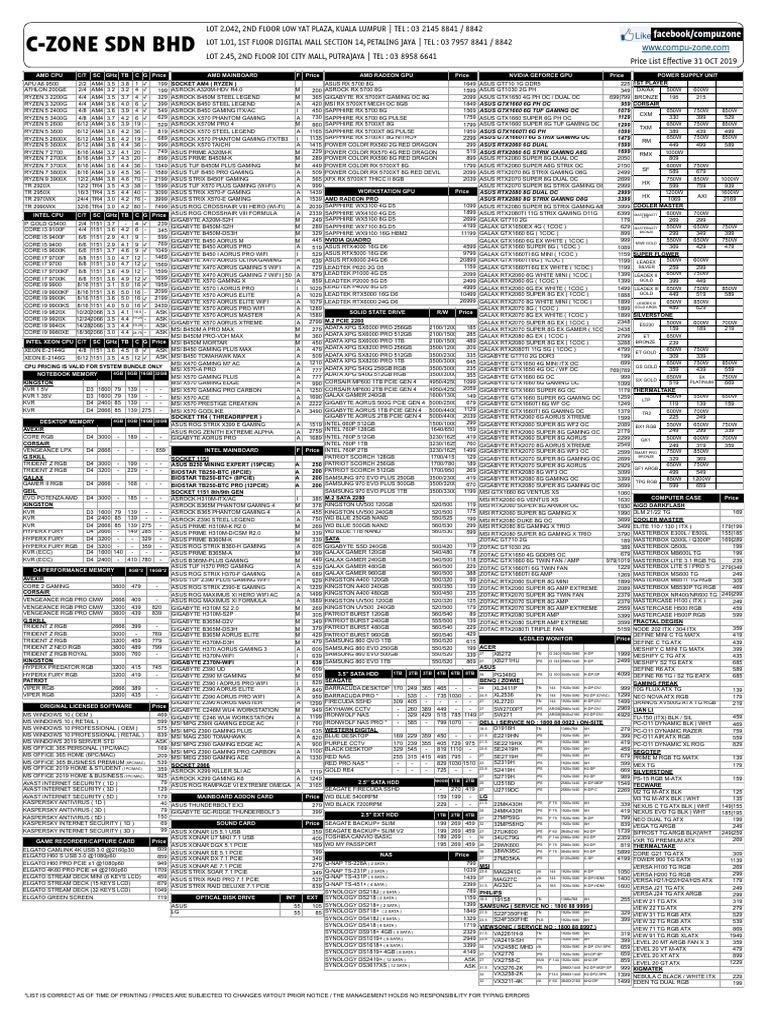C-Zone Price List Oct 30 2019 | PDF | Computer Architecture | Office ...