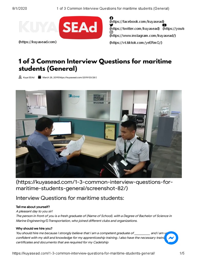 1 of 3 Common Interview Questions For Maritime Students (General ...