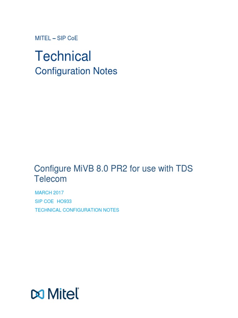 Mitel Technical Configuration Notes | PDF | Session Initiation Protocol ...