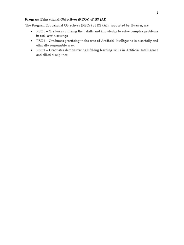 Program Educational Objectives (Peos) of Bs (Ai) | PDF | Artificial ...
