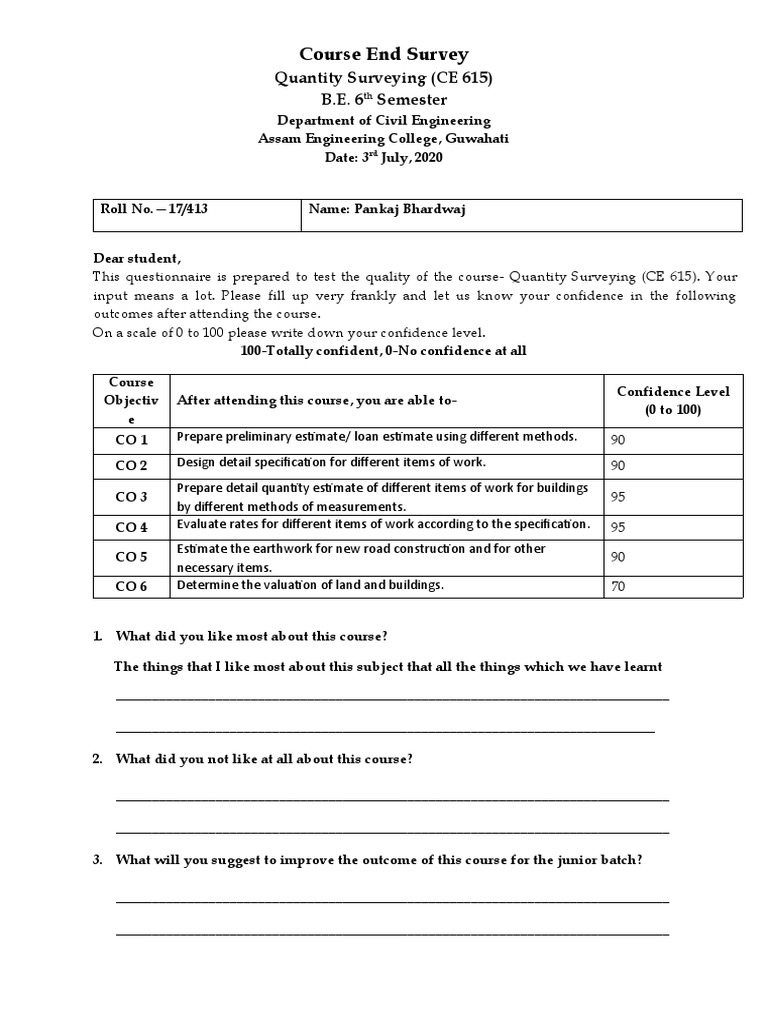 Course End Survey Form | PDF | Cognition | Science