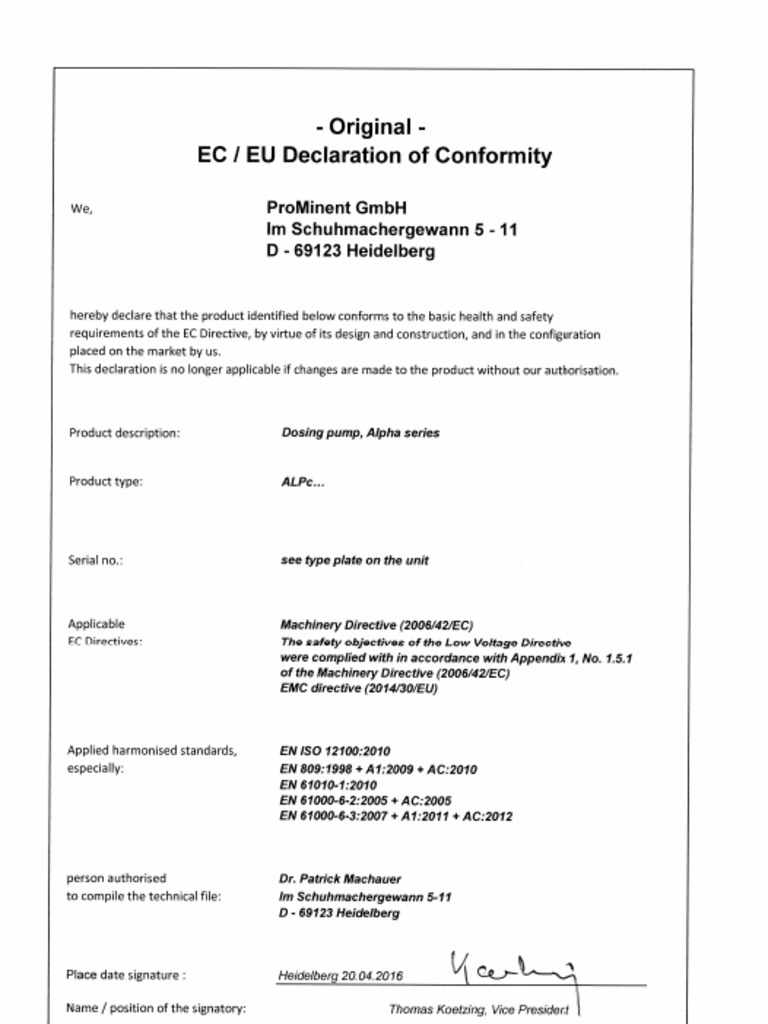 EC Declaration of Conformity Alpha ALPc 04 16 EN | PDF