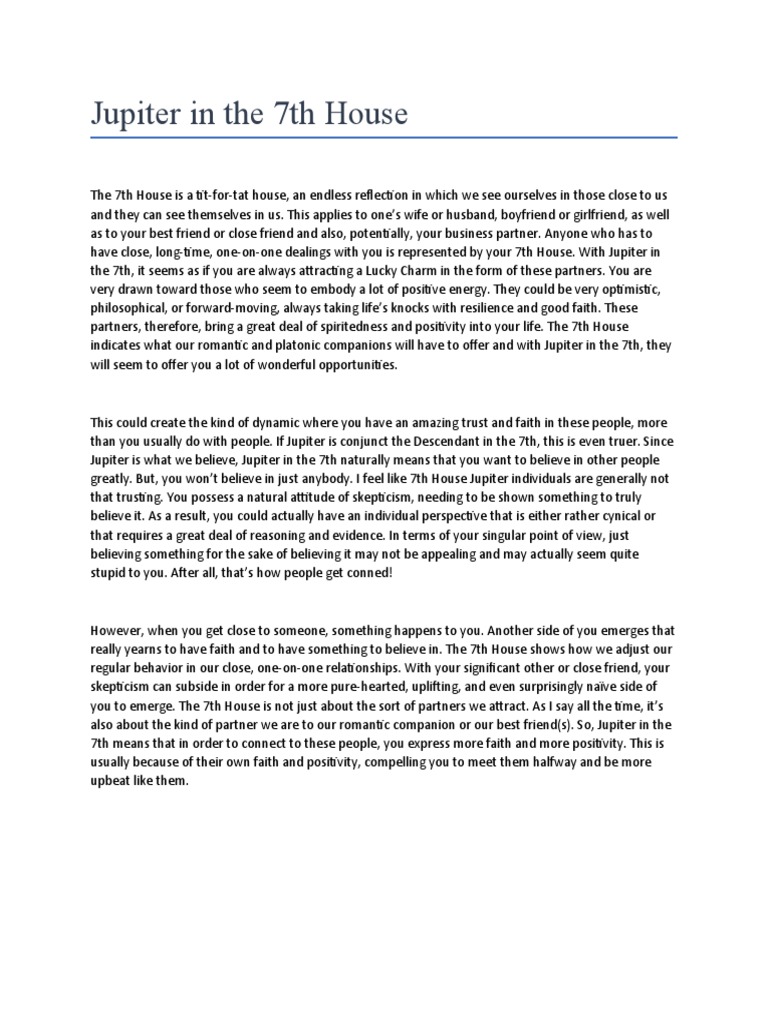 Jupiter in The 7th House | PDF | Love | Faith