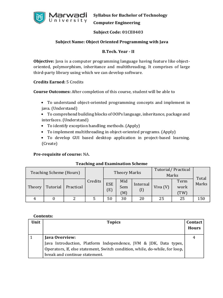 01ce0403 Object Oriented Programming With Java Pdf Class Computer Programming Method 