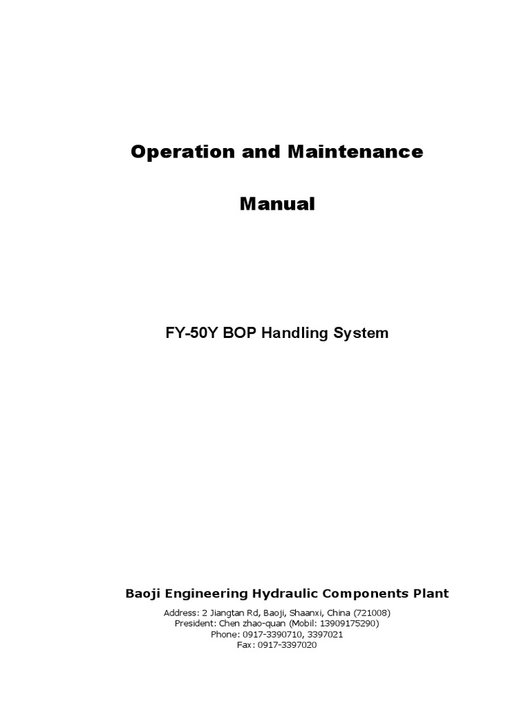 Operation and Maintenance Manual: FY-50Y BOP Handling System | PDF ...