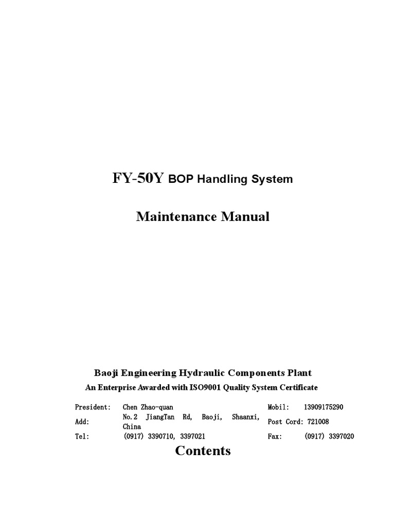 BOP Handling System Maintenance Manual | PDF | Oils | Manufactured Goods