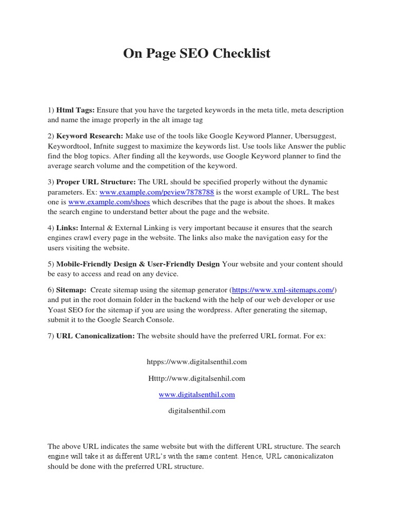 On Page Checklist | PDF | Search Engine Optimization | Websites