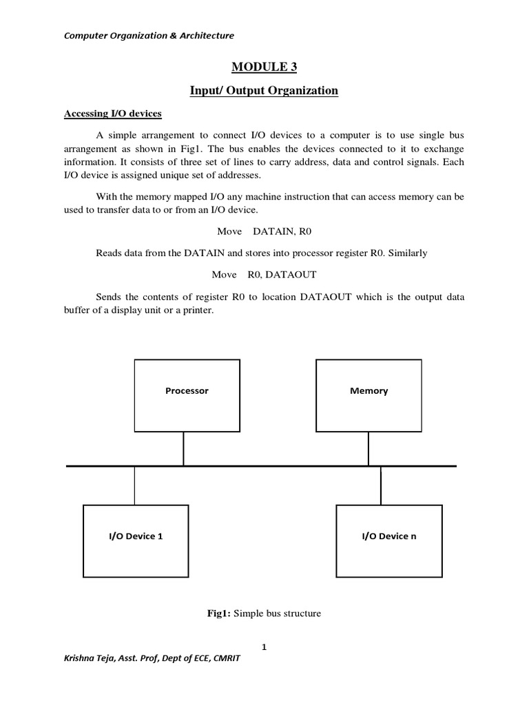 Input/ Output Organization: Accessing I/O Devices | PDF | Input/Output | Central Processing Unit