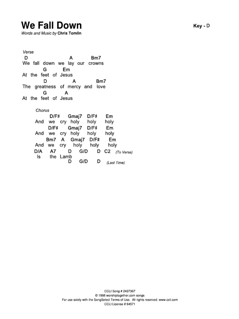 We Fall Down - CHORD SHEET - Key D PDF | PDF