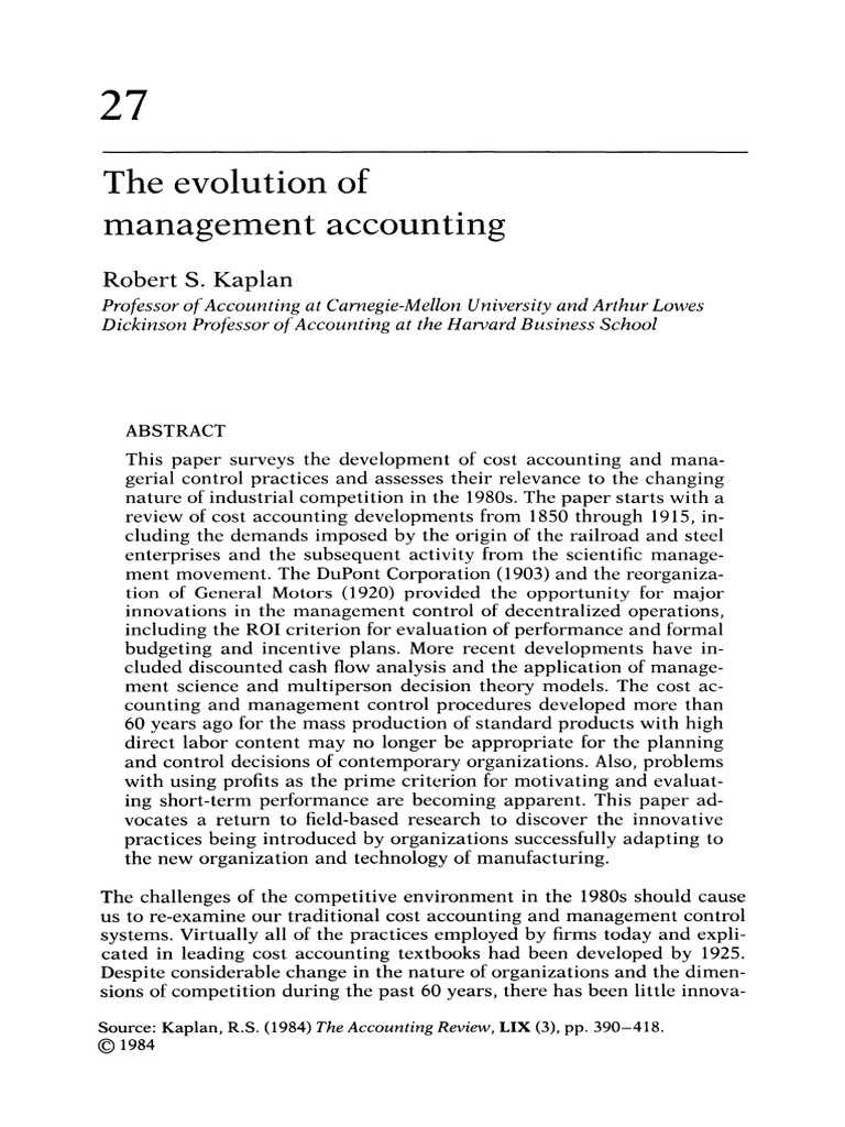 The Evolution of Management Accounting - PDF | PDF | Cost Accounting ...