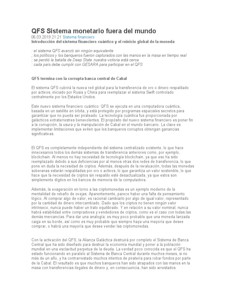 Sistema QFS: Revolución Financiera Cuántica | PDF | Monedas | Dinero