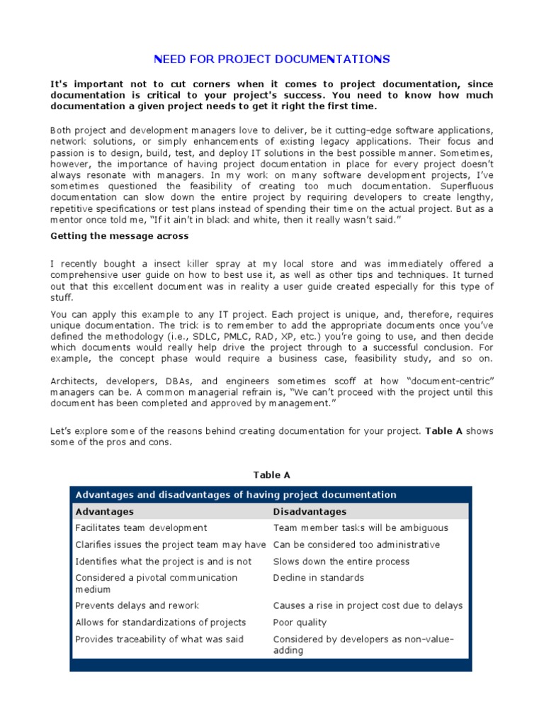 Need For Project Documentations 1323 | PDF | Documentation | Computing