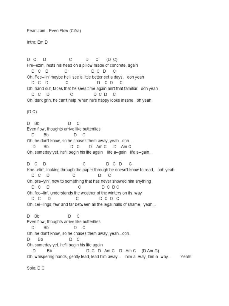 Even Flow Pearl Jam Chord Chart | PDF | Recorded Music | Song ...