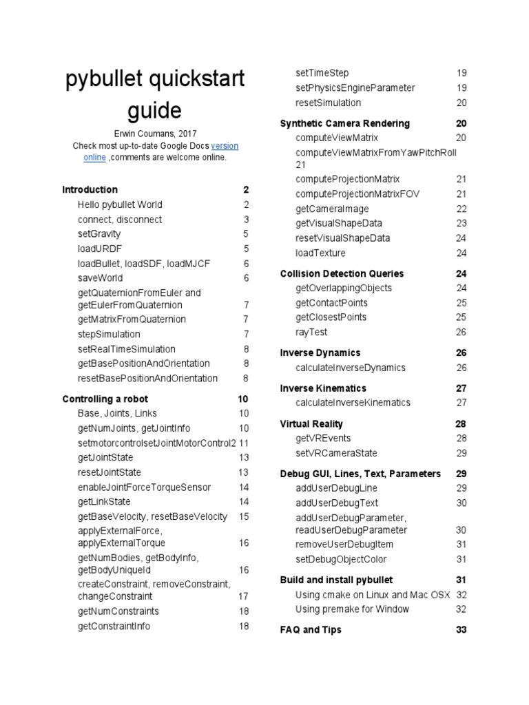 Pybullet Quickstart Guide | PDF | Graphical User Interfaces | Parameter (Computer Programming)