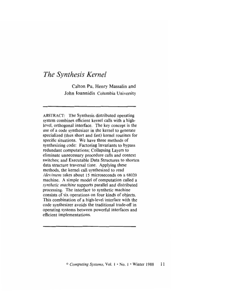 Synthesis Kernel | PDF | Kernel (Operating System) | Operating System