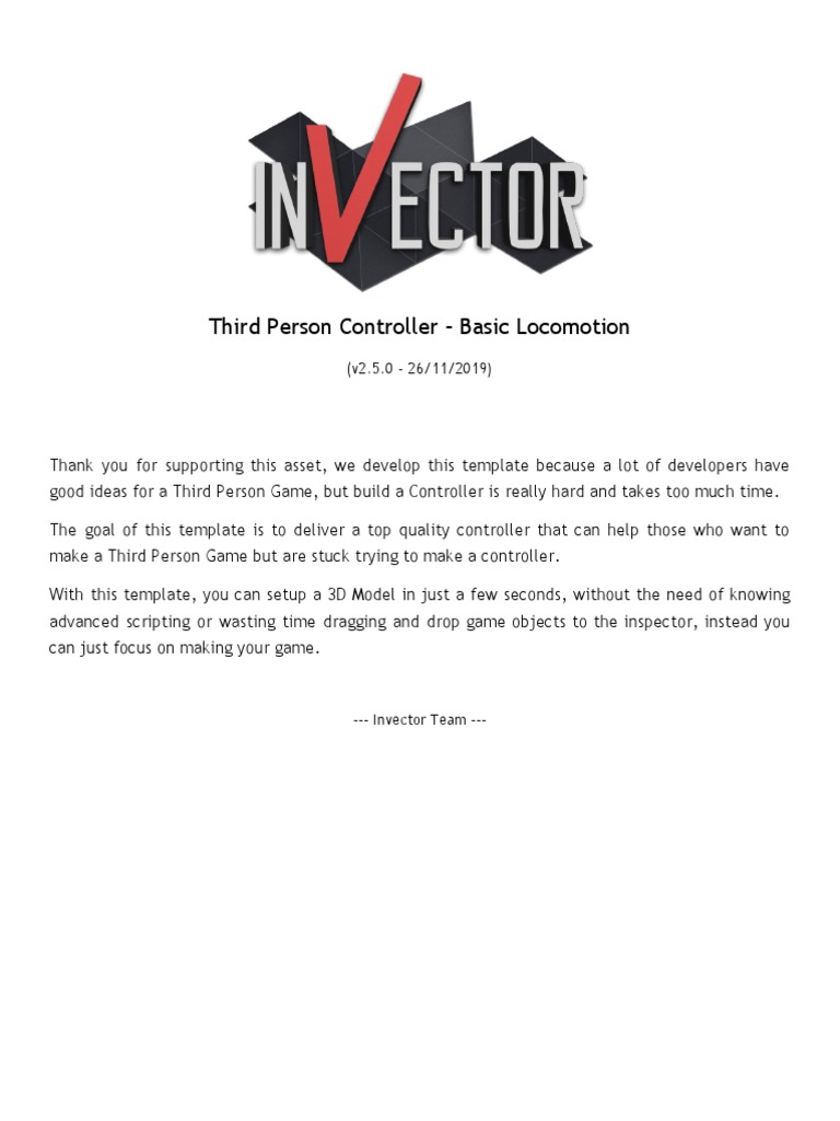 Invector Third Person Controller - Basic Locomotion Guide | PDF | Shader | Computing