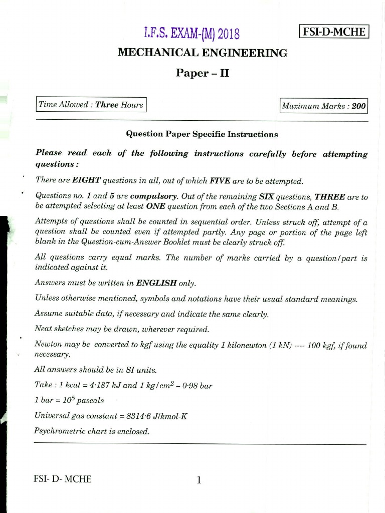 EXAM - (M) 2018: Mechanical Engineering Paper - II | PDF ...