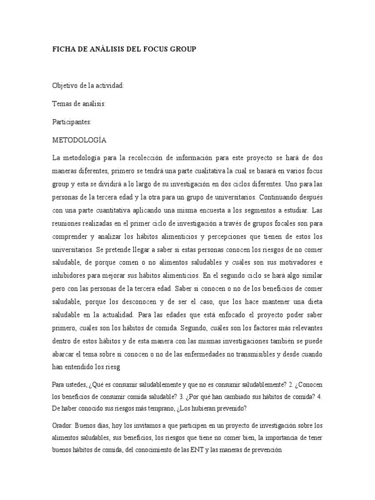 FICHA DE ANÁLISIS DEL FOCUS GROUP | PDF