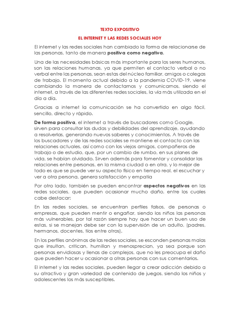 TEXTO EXPOSITIVO Las Redes Sociales | PDF | Red social | Internet