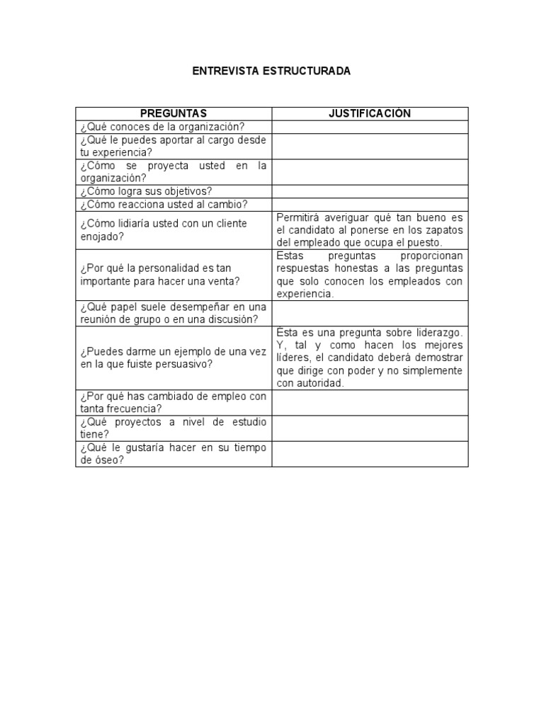 Entrevista Estructurada | PDF