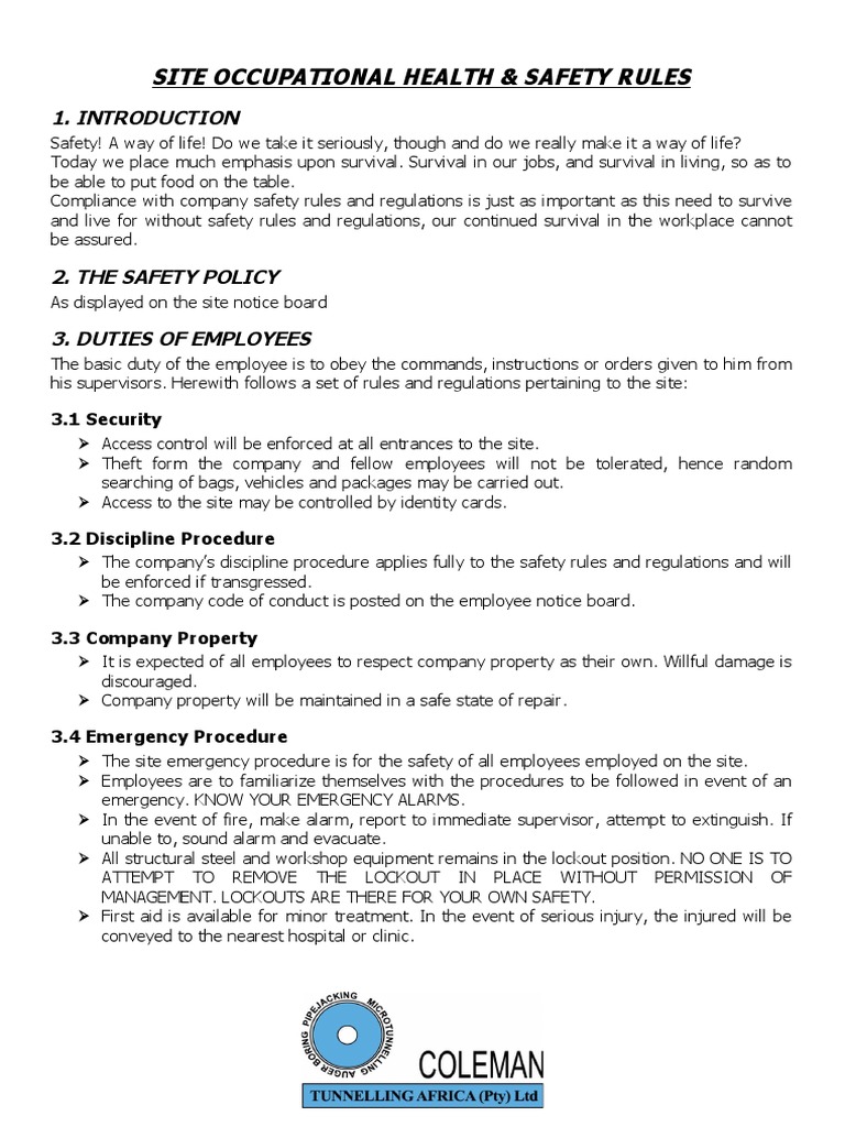 A Comprehensive Guide to Occupational Health and Safety Rules for Site ...