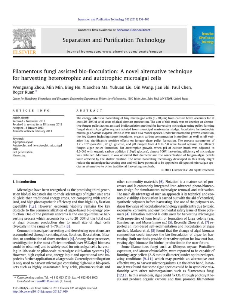 Fungi-assisted bioflocculation for microalgal harvesting | PDF | Fungus ...