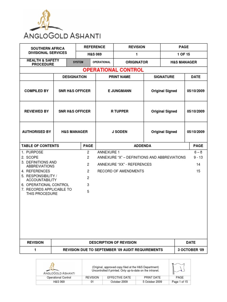 Operational Control Procedures for Safety | PDF | Occupational Safety ...