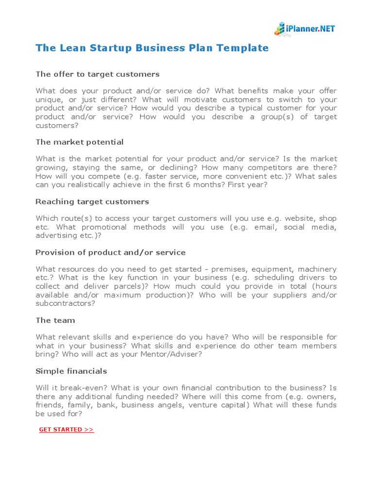 Lite Business Plan Template One Page | PDF